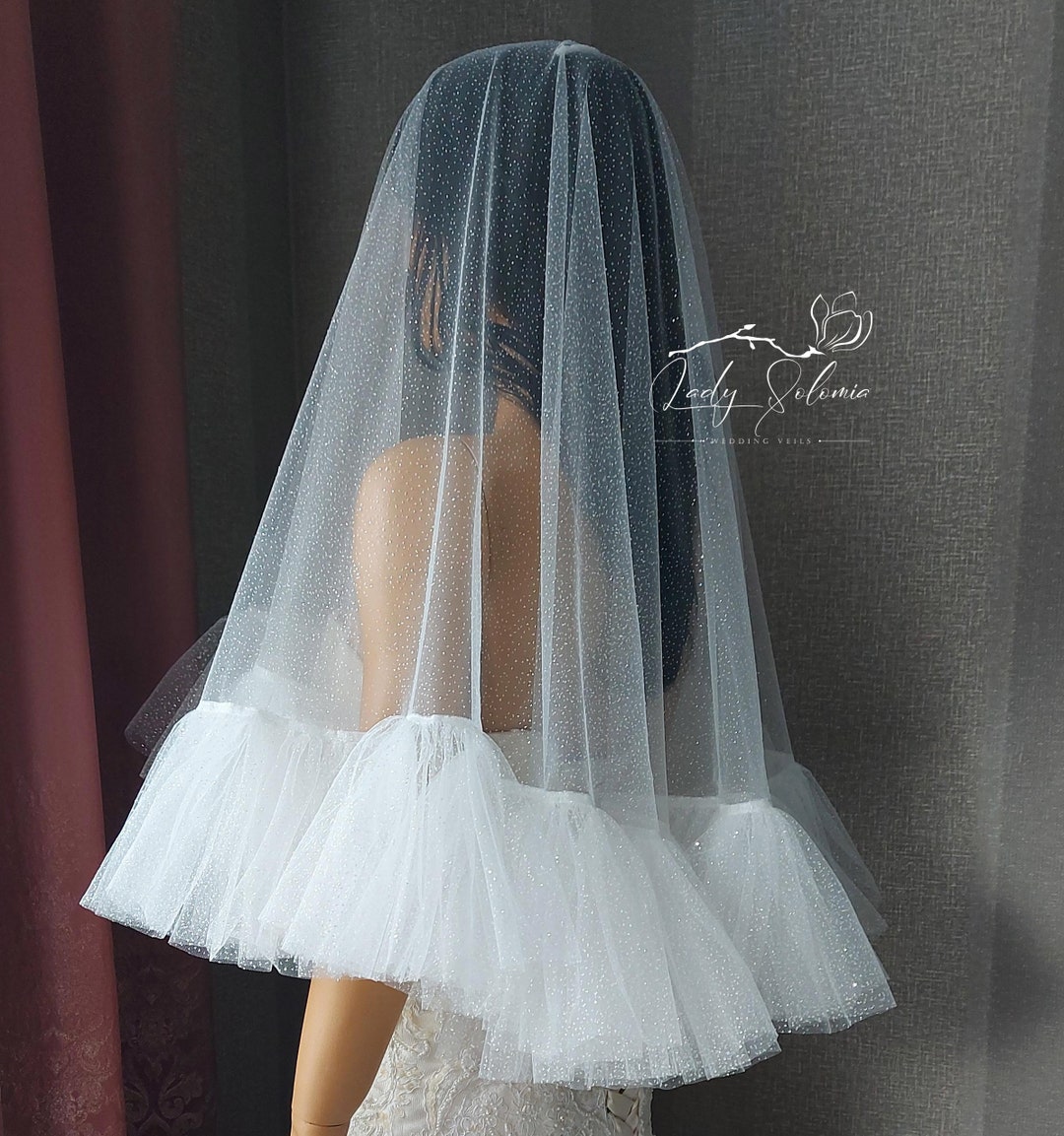 Ruffle Bridal Veil Fluffy Ruffled Veil Sparkle Veil Fringe Tassel Veil ...