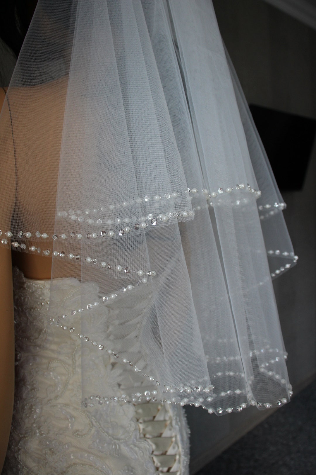 Beaded Wedding Veil, Pearl Bridal Veil, Cathedral Veil Pearl Cathedral ...