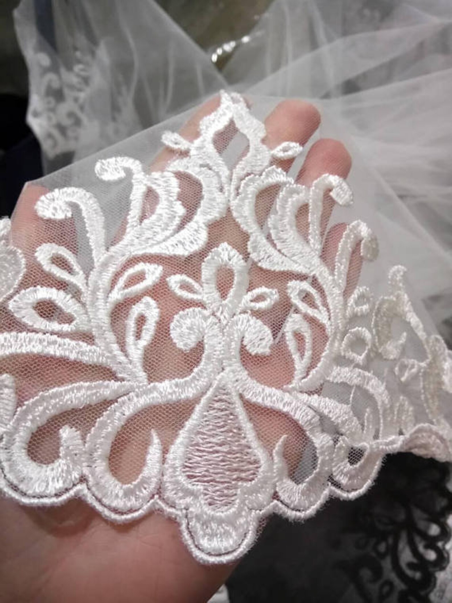 Embroidered Lace Veil Wedding Veil Partial Lace Veil - Etsy