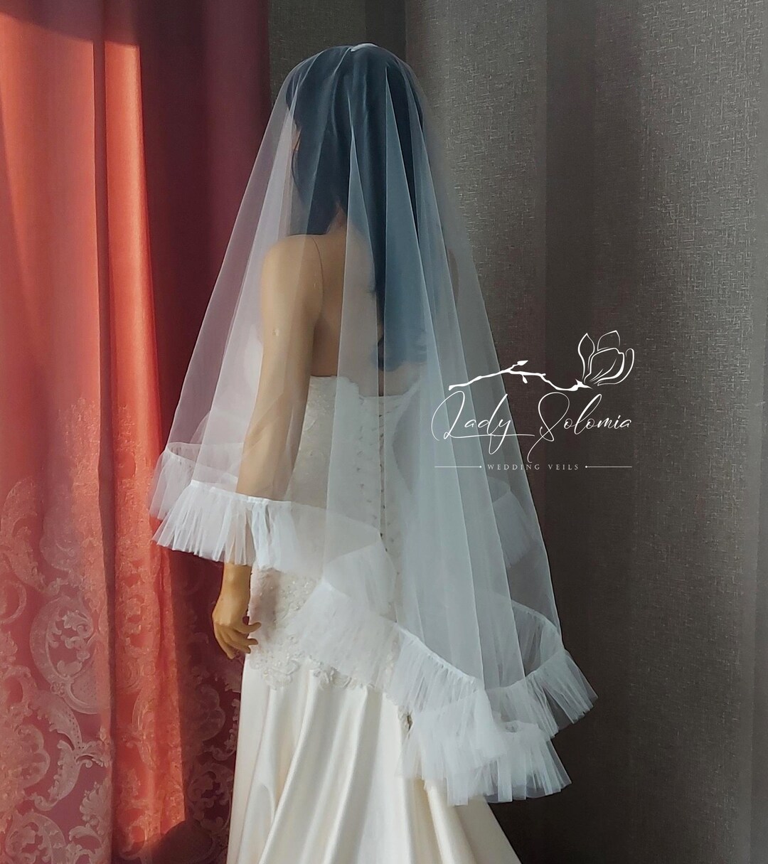Ruffled Veil Cathedral Fringe Tassel Veil Frill Tulle Veil Ruffled Edge ...