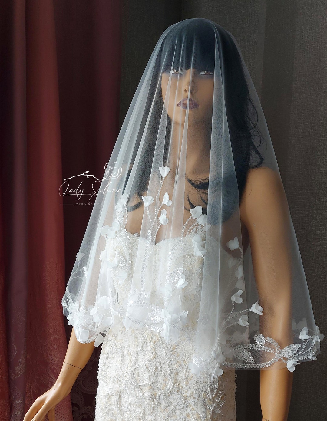 Amazing Flowers Wedding Veil 3D Floral Blusher Leaves Veil Wildflower ...