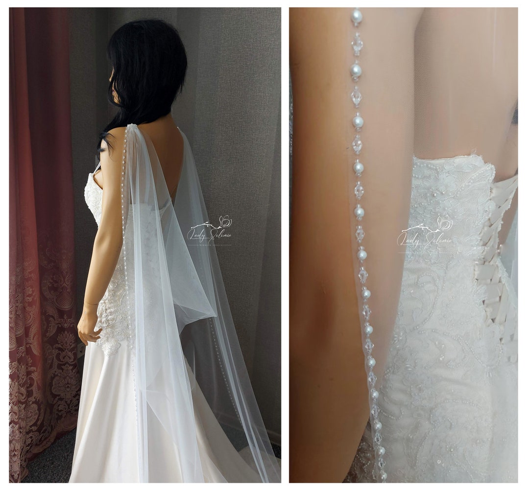Pearl Wedding Cape Soft Pearl Bridal Cape Cathedral Wedding Cape ...