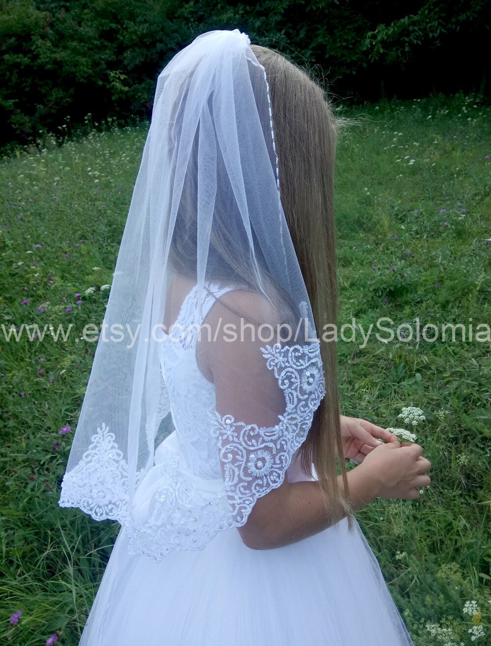 First Communion Veil, White Lace Holy Communion Veil, Flowergirls Veil ...