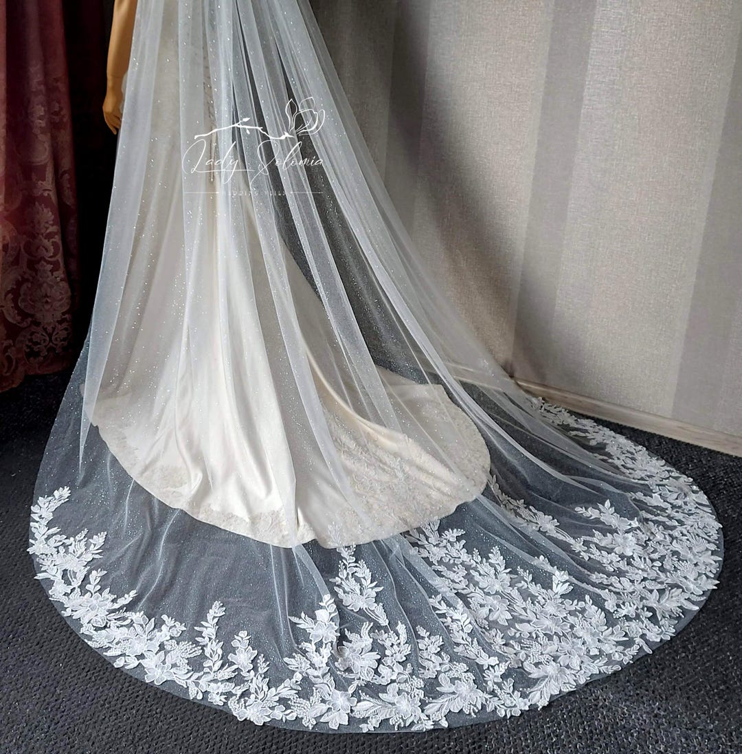3D Glitter Flowers Veil Flowered Wedding Veil Leaves Bridal Veil Floral ...