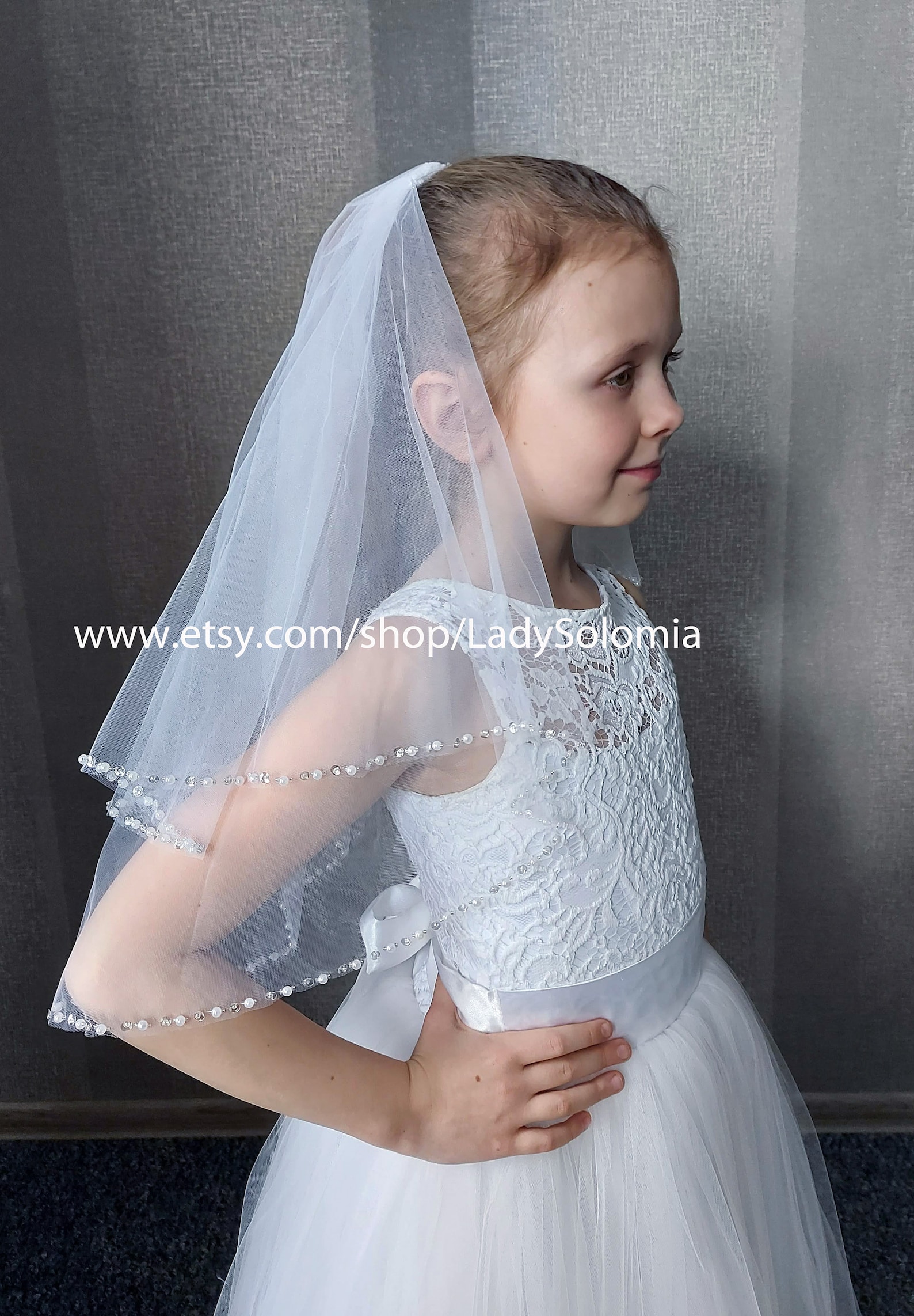 First Communion Veil Flower Girl Veil 2 Tier Communion Veil - Etsy