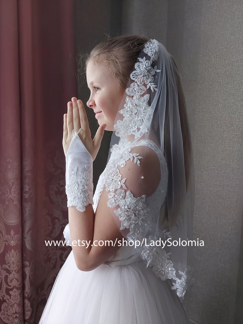 Beaded First Communion Veil White First Holy Communion | Etsy