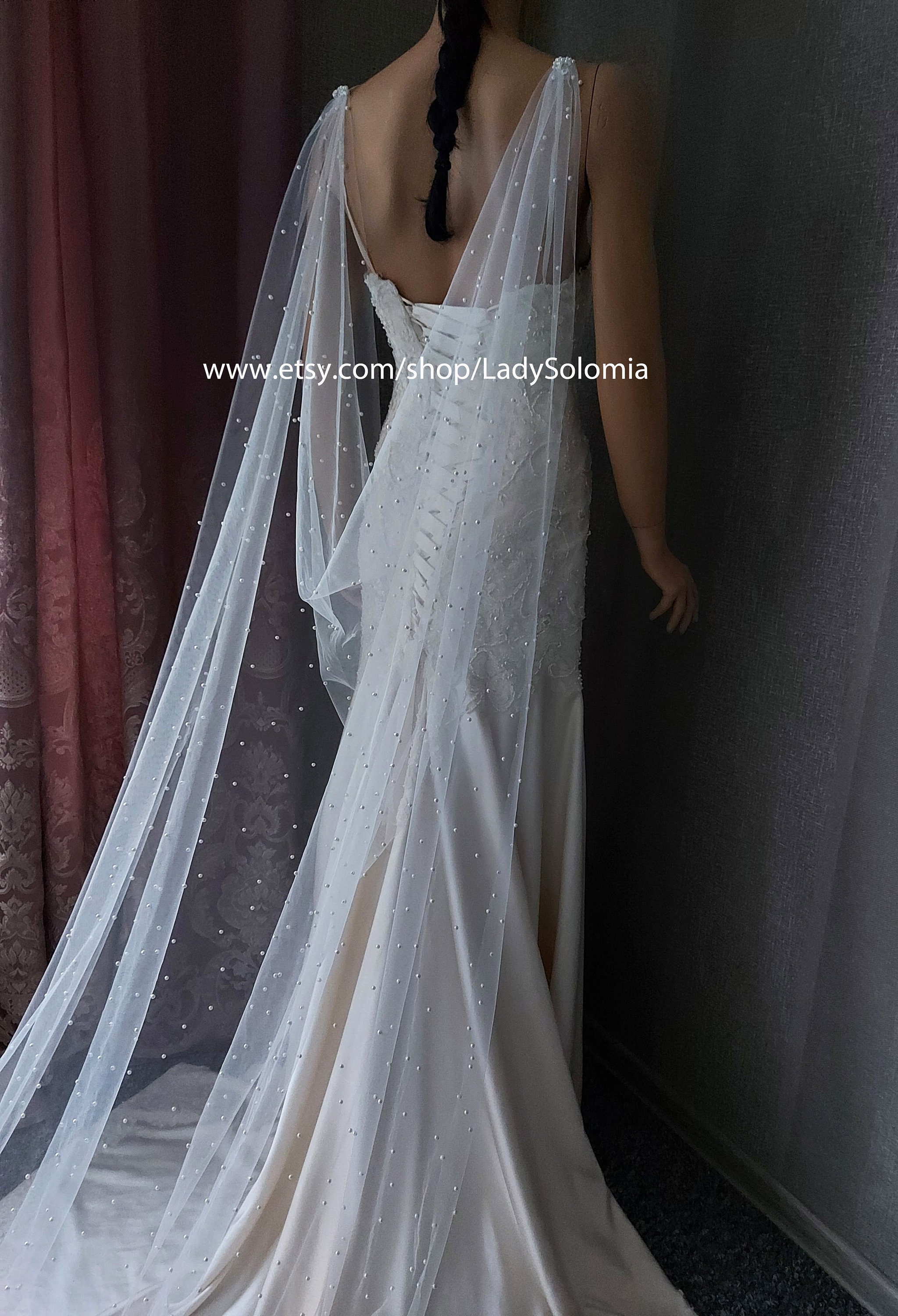 Pearl Cape Veil Cathedral Draped Cape Wedding Veil Shoulder - Etsy