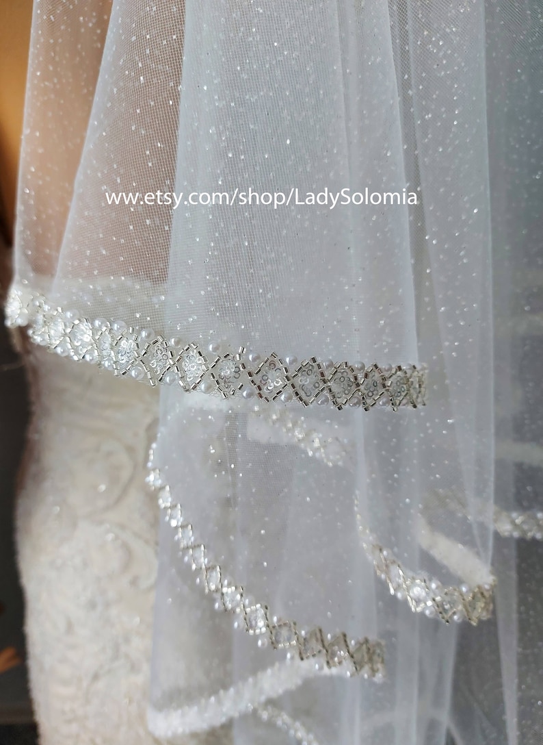 Shimmer Pearls Veil 2 Tier Sparkle Veil Cathedral Glitter - Etsy