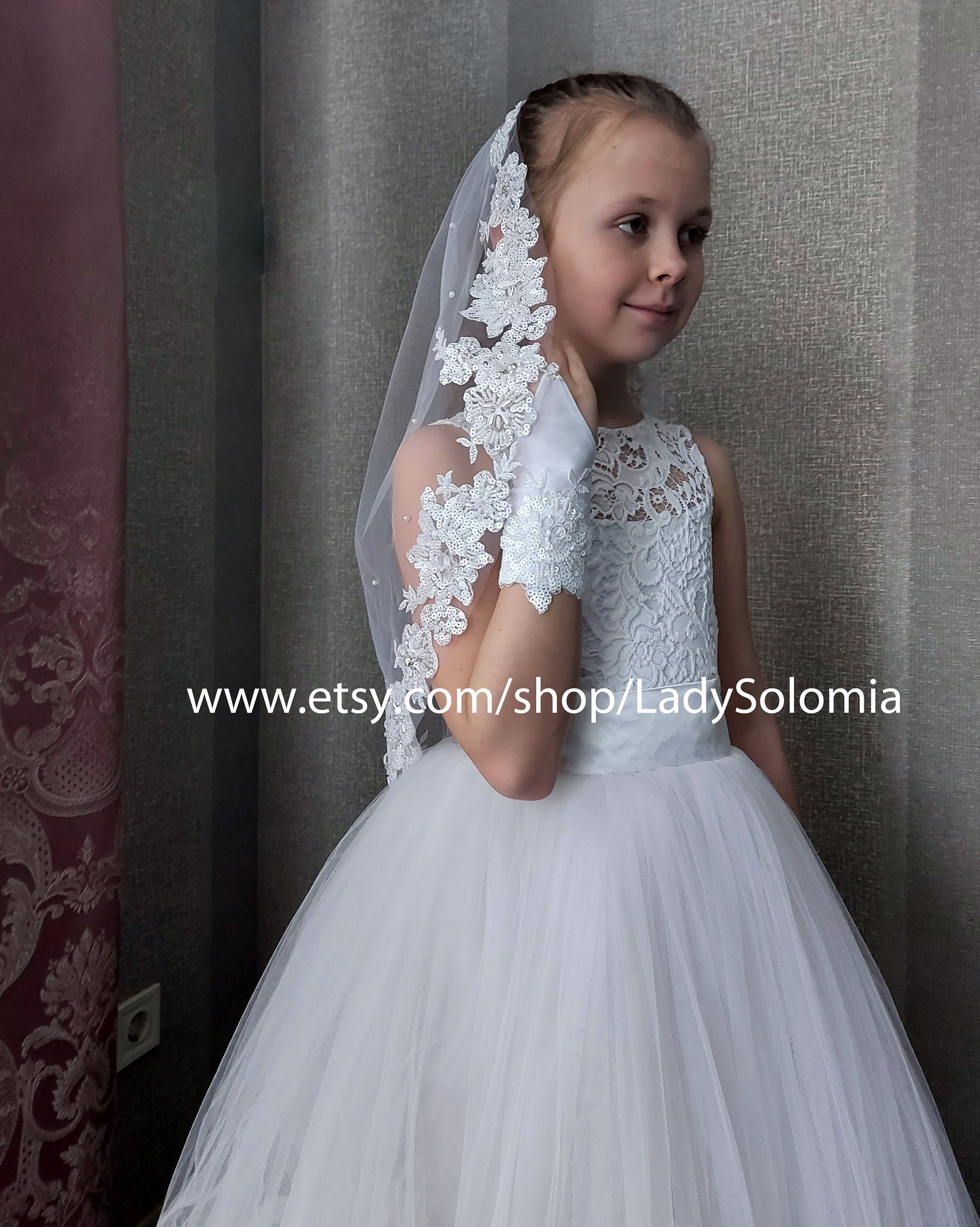 First Communion Veil One Tier Communion Veil Holy Communion | Etsy