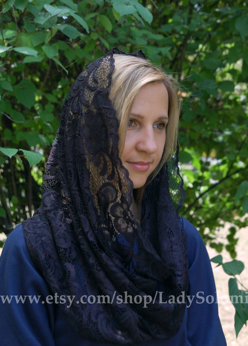 Black Head Coverings Religious Lace Scarf Circle Church - Etsy
