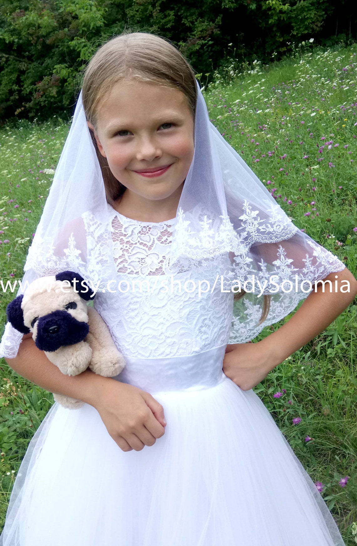 Holy Communion Veil First Communion Veil 2 Tier Beaded Girls | Etsy