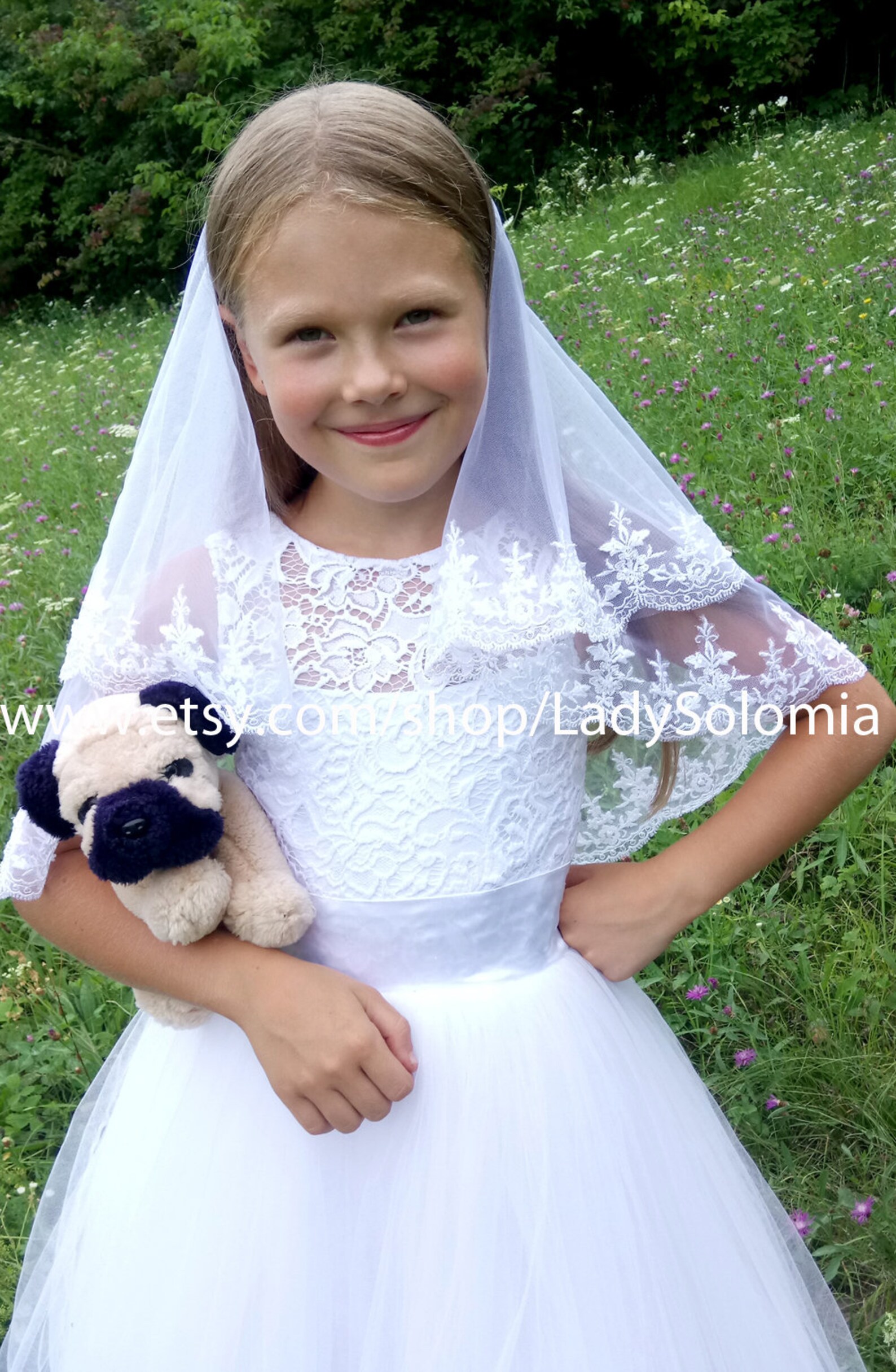 Holy Communion Veil First Communion Veil 2 Tier Beaded Girls | Etsy