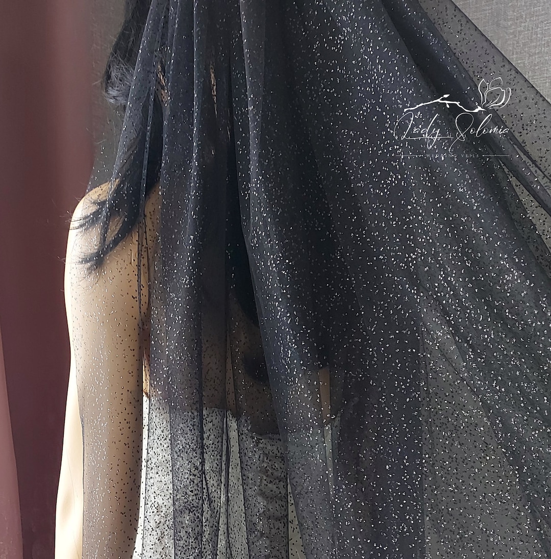 Black Glitter Veil Black Sparkle Veil Simple Shimmer Veil Black Wedding ...