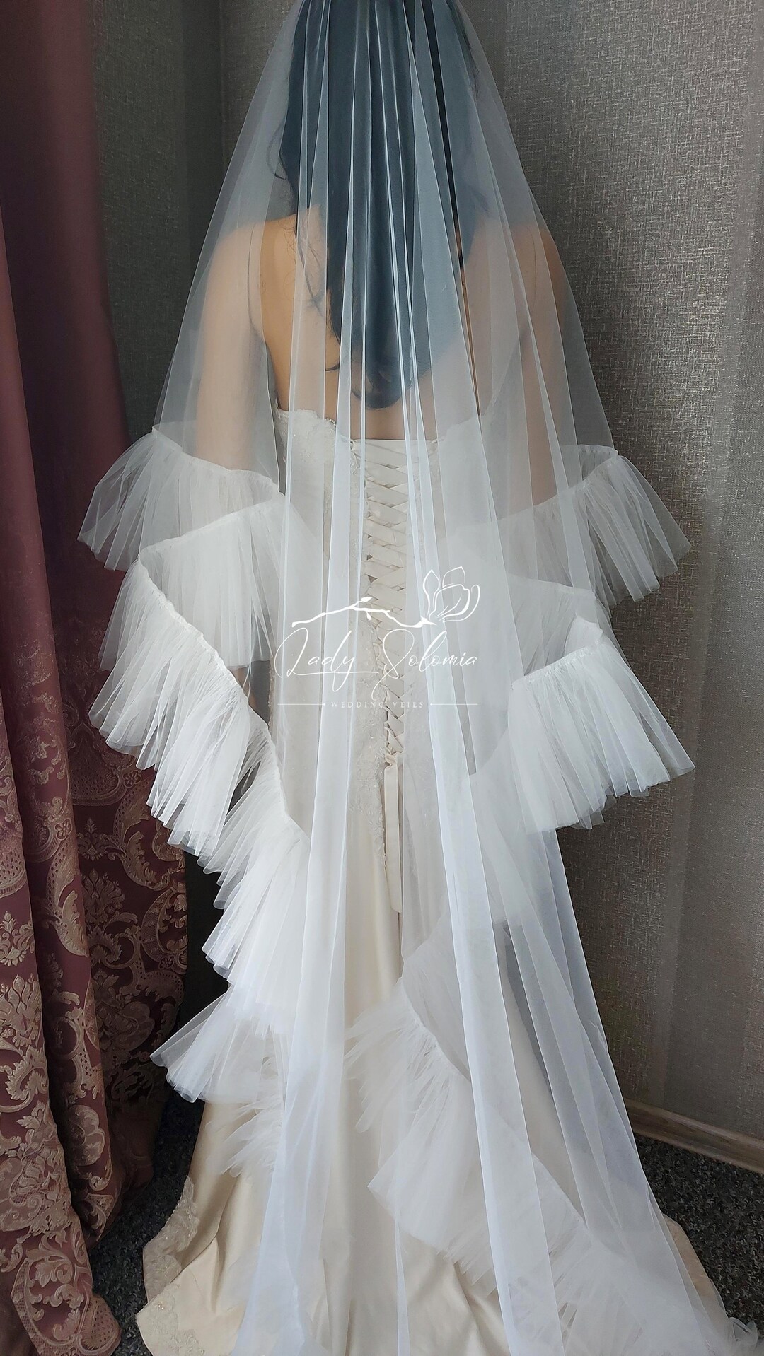Fluffy Ruffled Edge Veil Unusual Fringe Tassel Veil Frill Tulle Veil ...