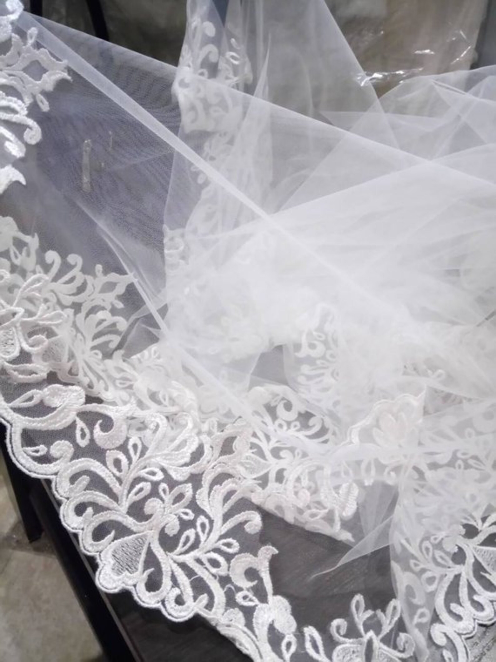 Embroidered Lace Veil Wedding Veil Partial Lace Veil - Etsy