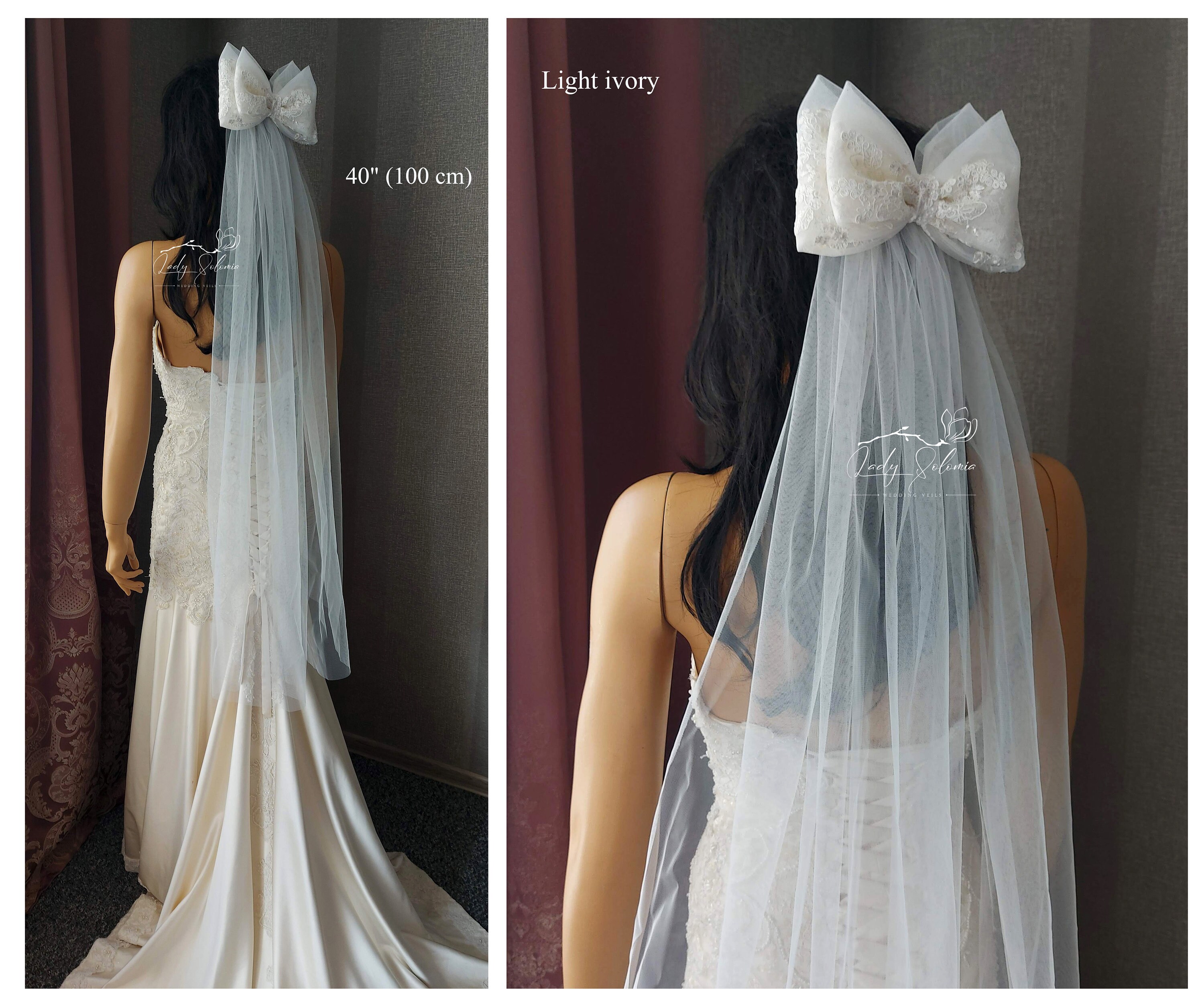 Wedding Glitter Hair Bow Lace Bridal Bow Veil Wedding Bow Bride Veil ...
