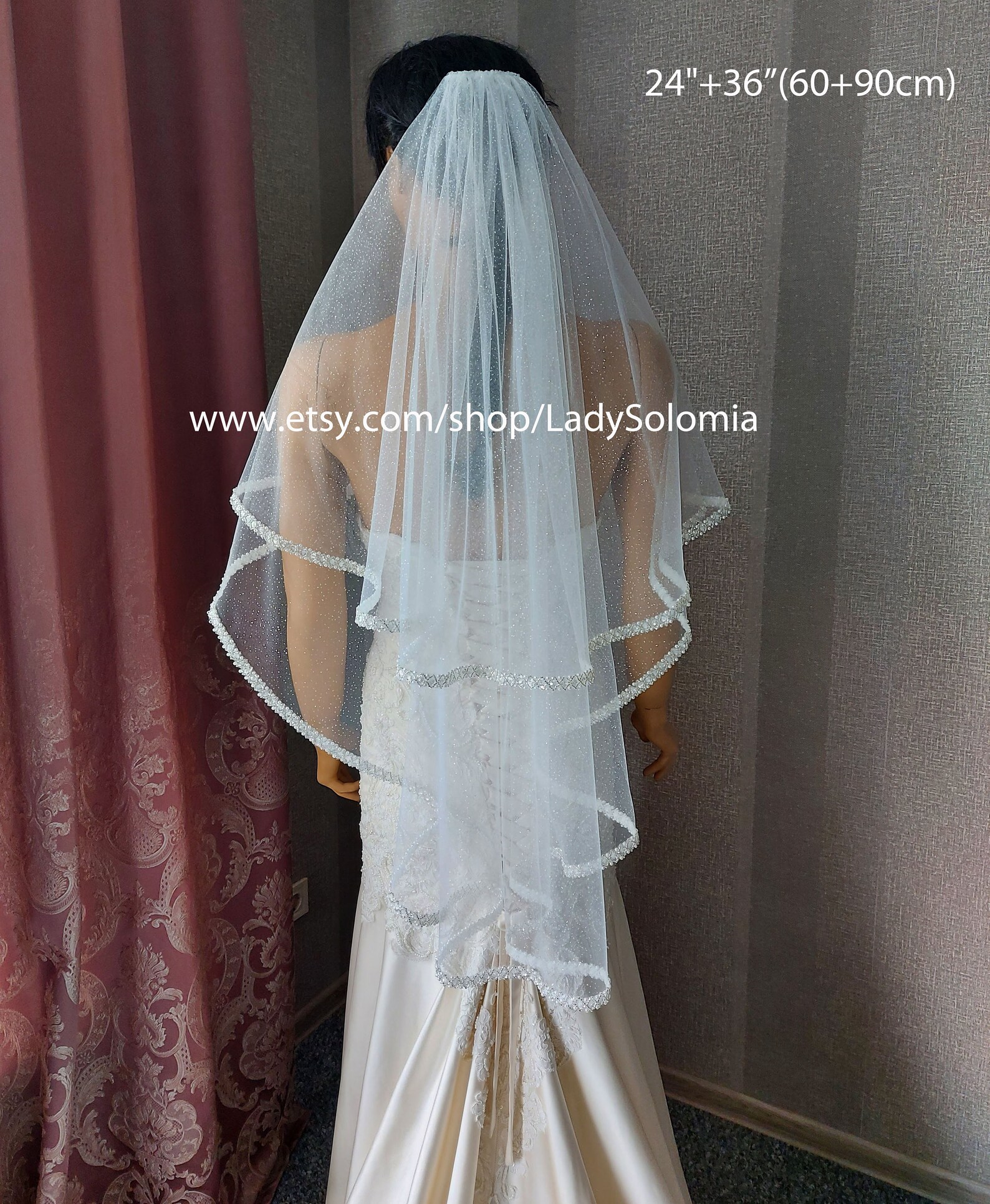 Shimmer Pearls Veil 2 Tier Sparkle Veil Cathedral Glitter - Etsy