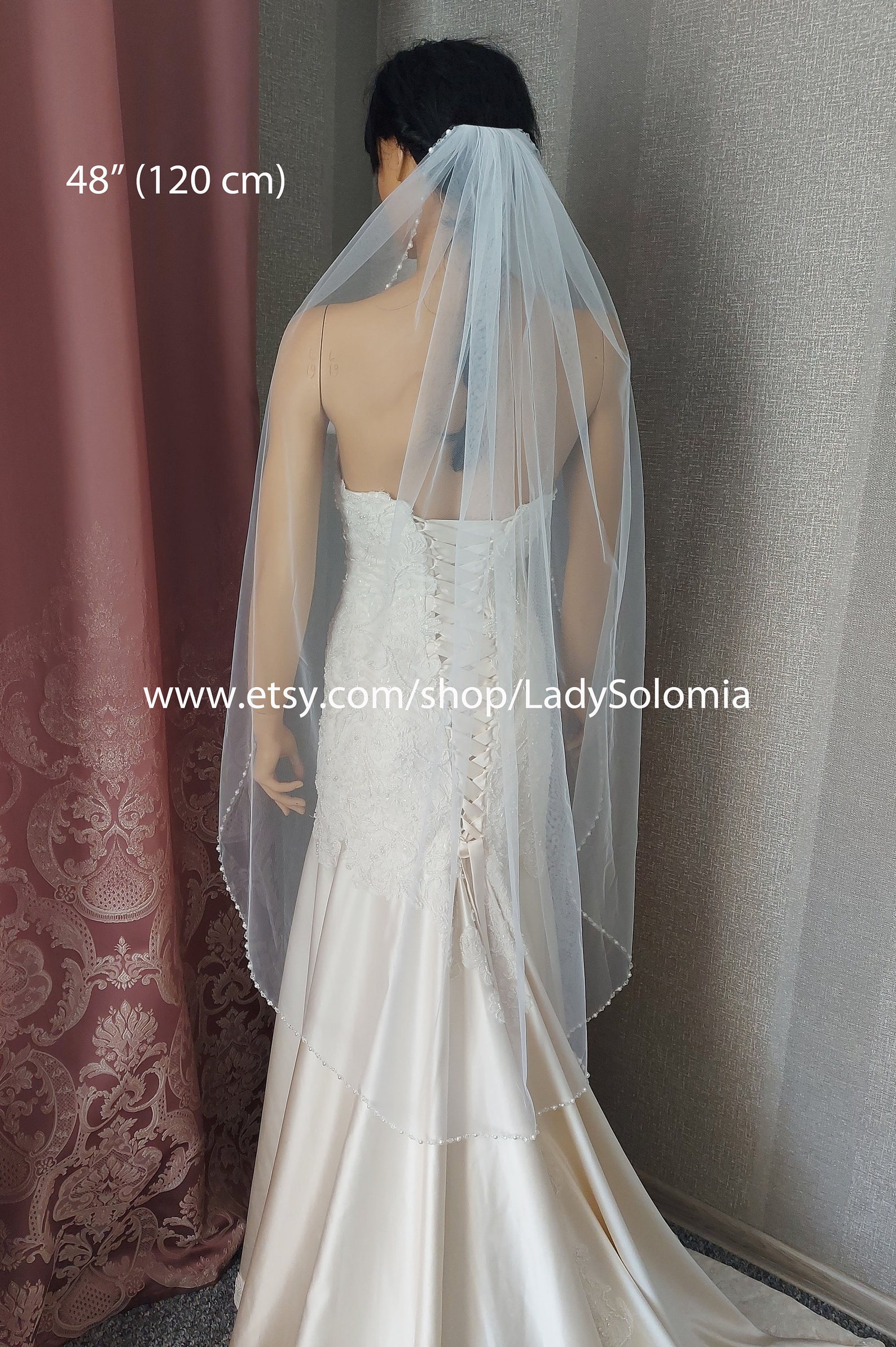 Pearl Wedding Veil Long Pearl Bridal Veil, Cathedral Wedding Veil Pearl ...
