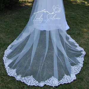 Embroidered Lace Veil Wedding Veil Partial Lace Veil , Сathedral Lace ...