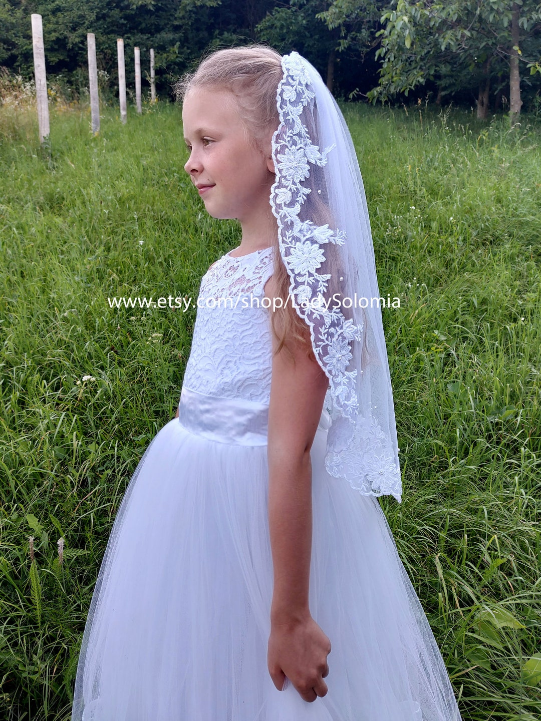 First Communion Veil, One Tier Communion Veil, Holy Communion, Lace ...