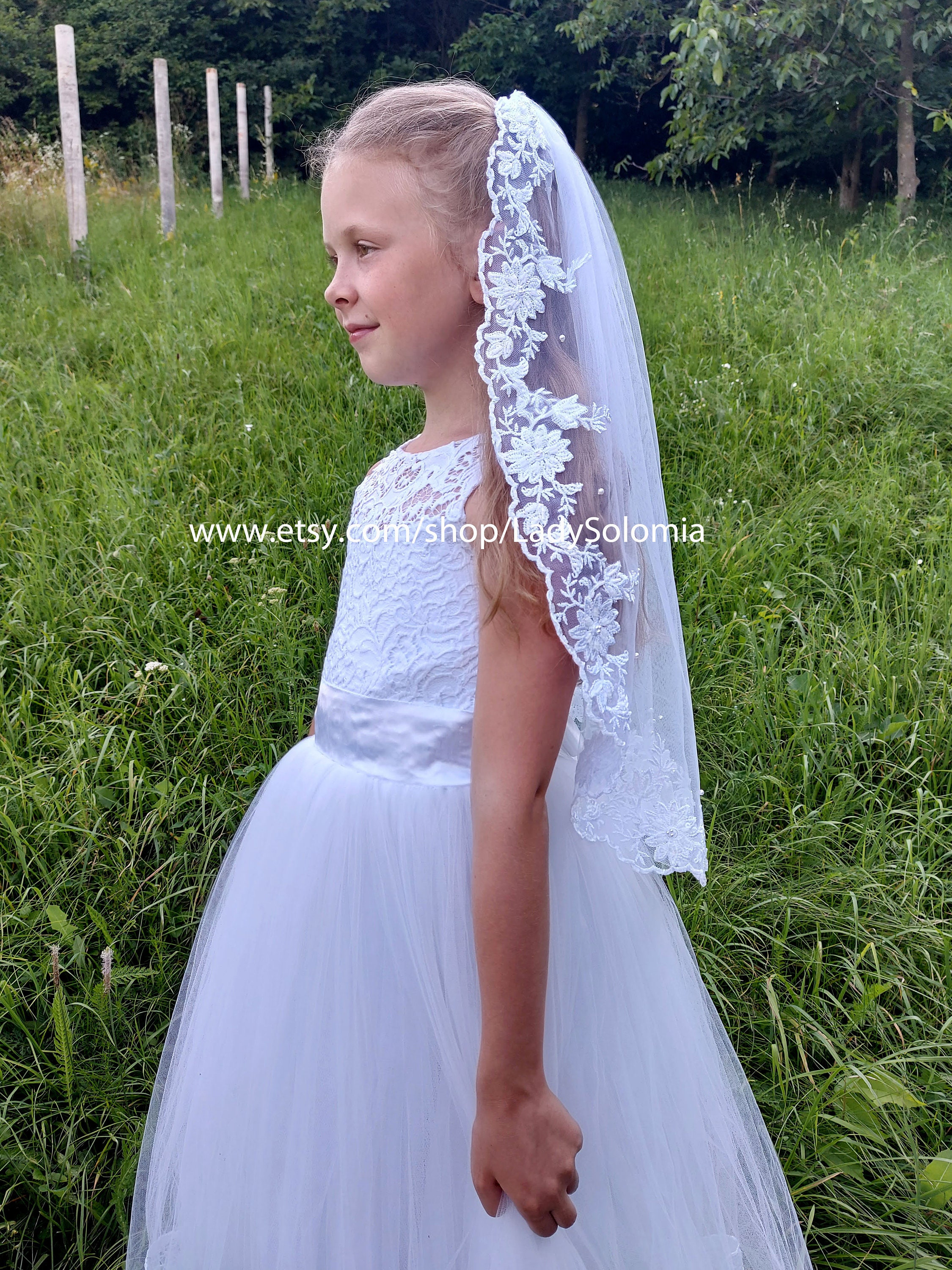 First Communion Veil, One Tier Communion Veil, Holy Communion, Lace ...
