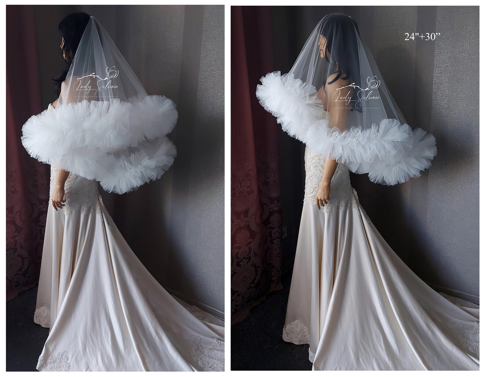 Hot Pink Ruffle Veil Frill Tulle Veil Ruffled Wedding Veil Blusher ...