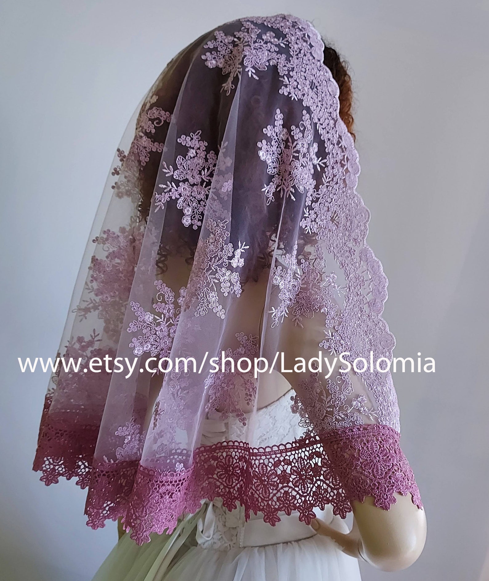 Chapel Veil Catholic, Floral Wrap Veil Lace Religious Headcovering D ...
