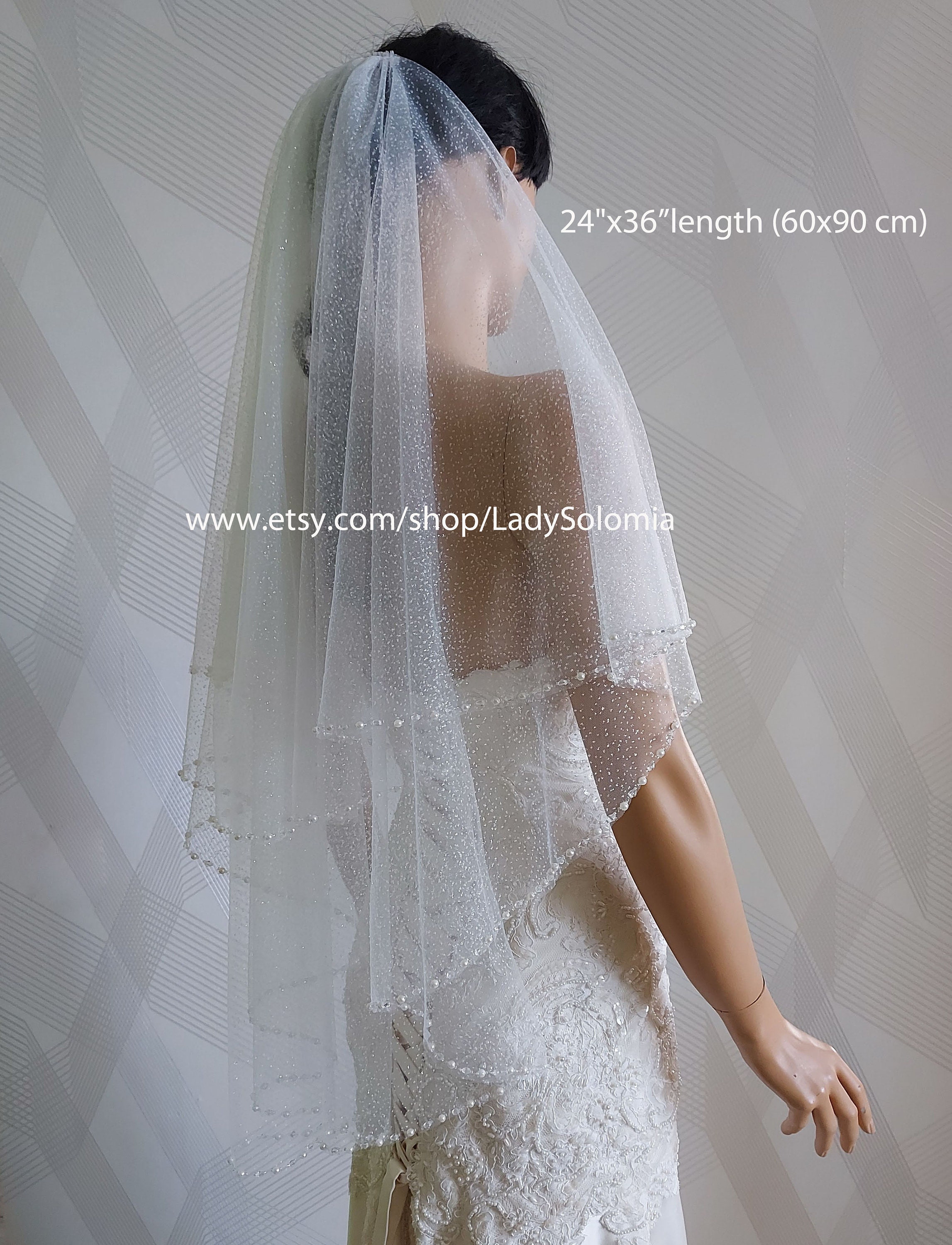 Glitter Pearls and Crystals Wedding Veil Pearls Edge Veil - Etsy