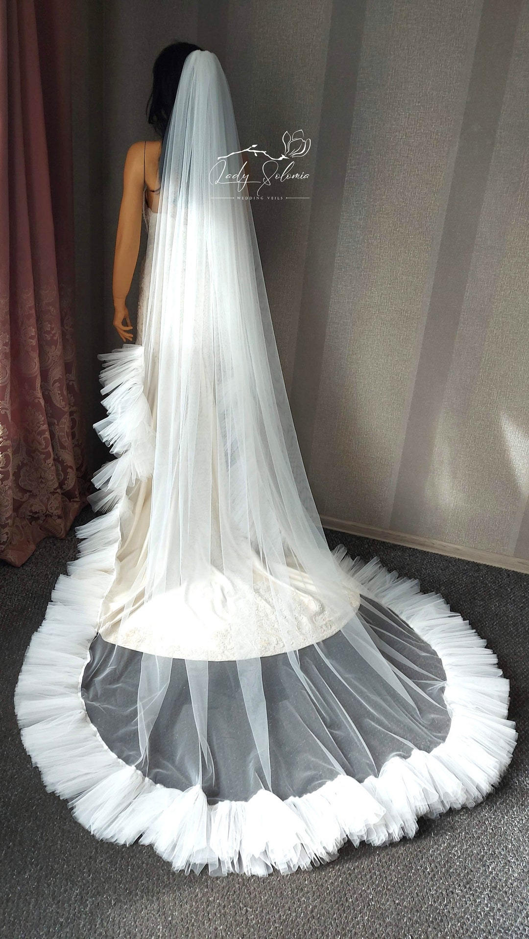 One Tier Ruffled Bridal Veil Soft Tulle Ruffle Edge Veil Ruffled Edge ...