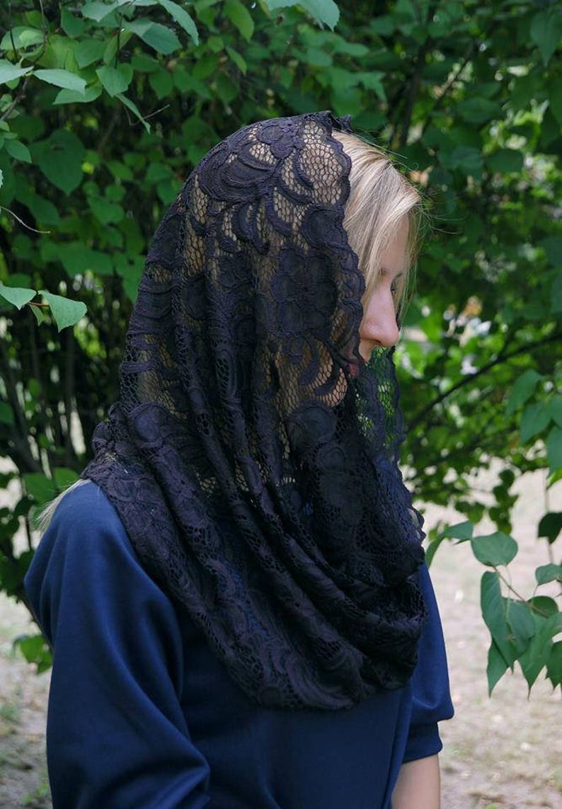Black Head Coverings Religious Lace Scarf Circle Church - Etsy