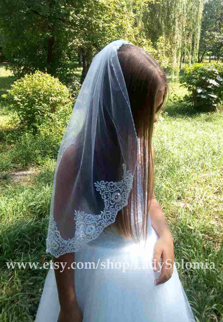 First Communion Veil, White Lace Holy Communion Veil, Flowergirls Veil ...