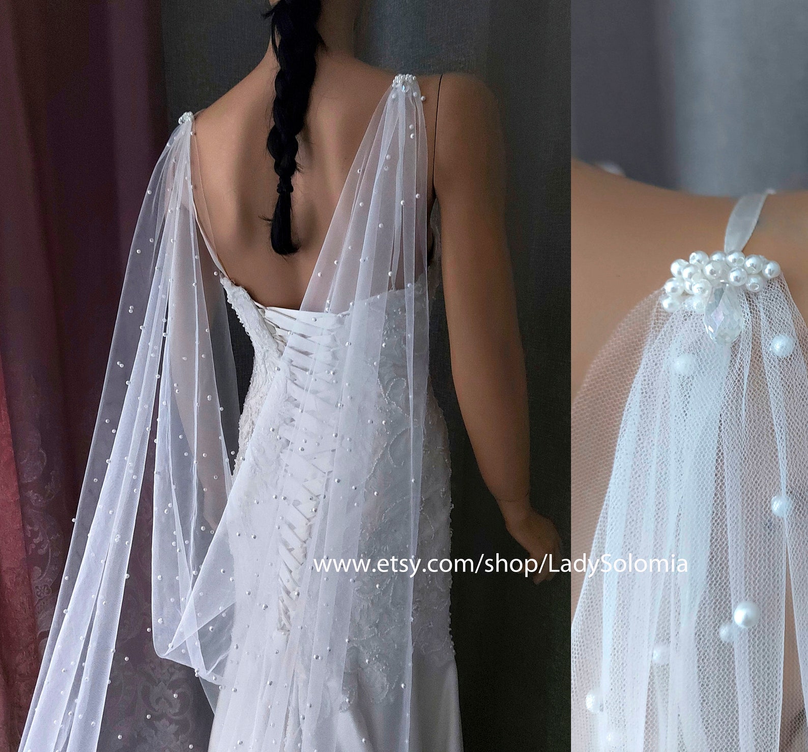 Pearl Cape Veil Cathedral Draped Cape Wedding Veil Shoulder - Etsy
