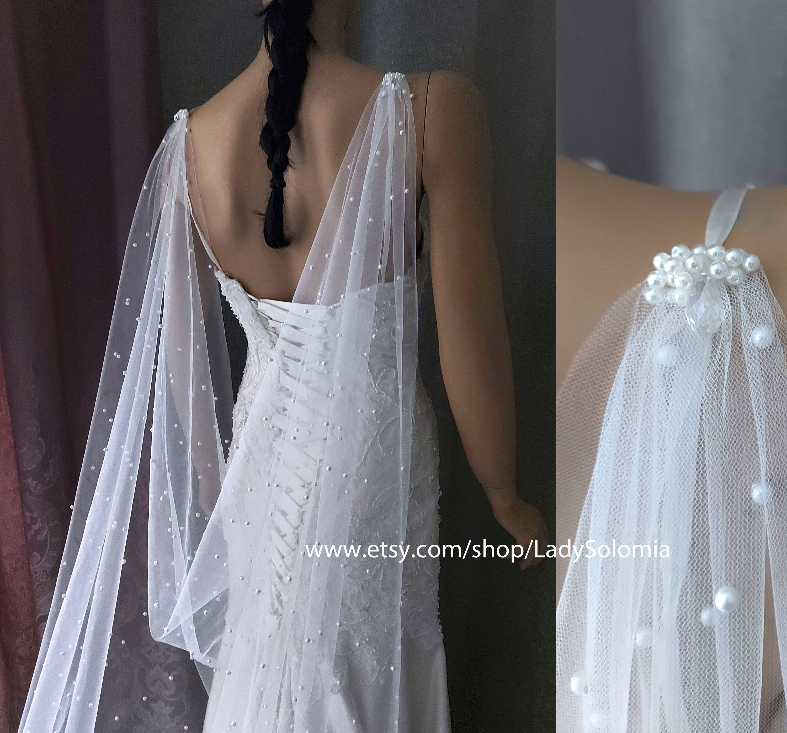 Pearl Cape Veil Cathedral Draped Cape Wedding Veil Shoulder - Etsy