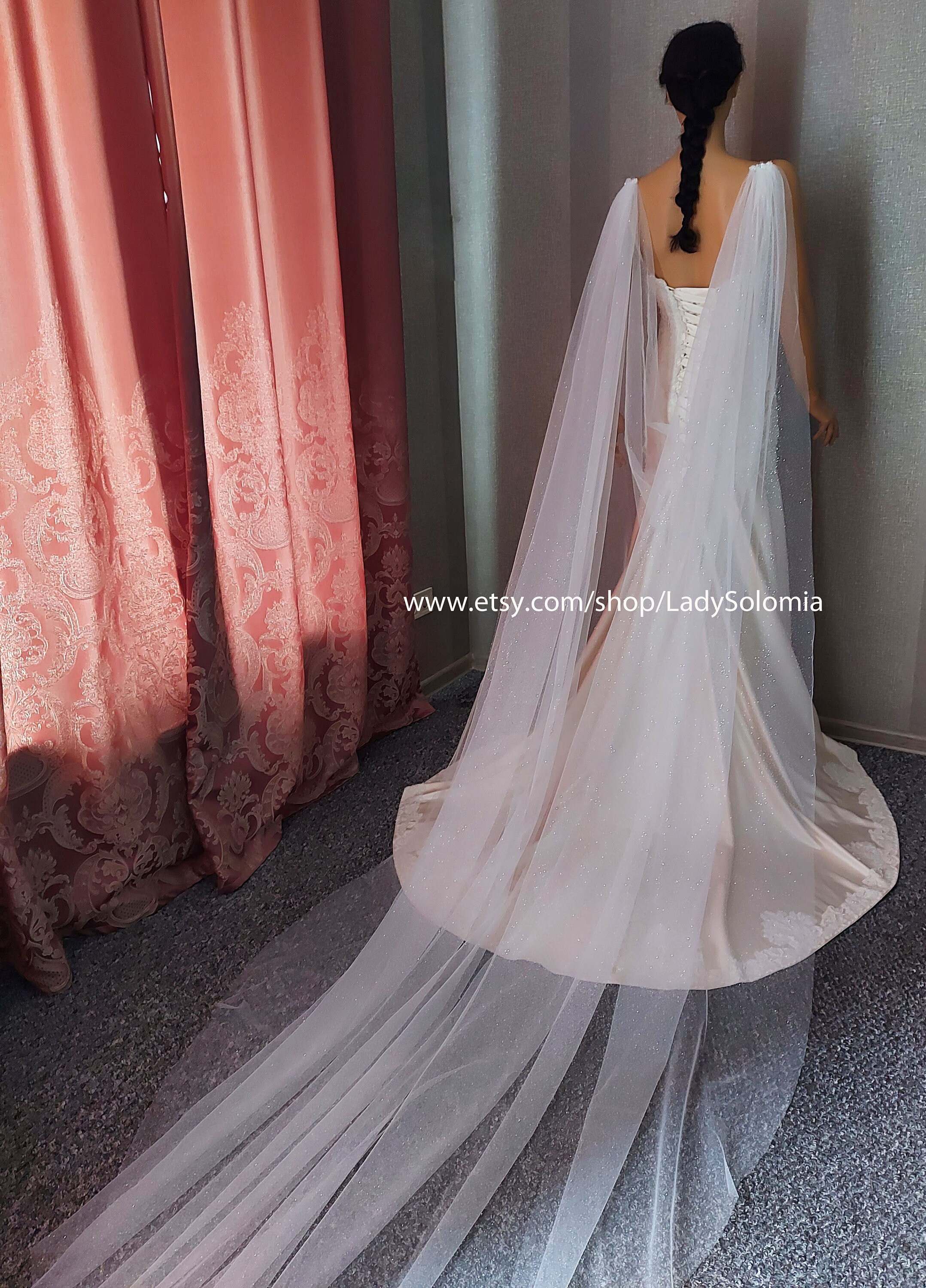 Shimmer Cape Veil with V-shaped Shoulder cape Veil Sparkly | Etsy