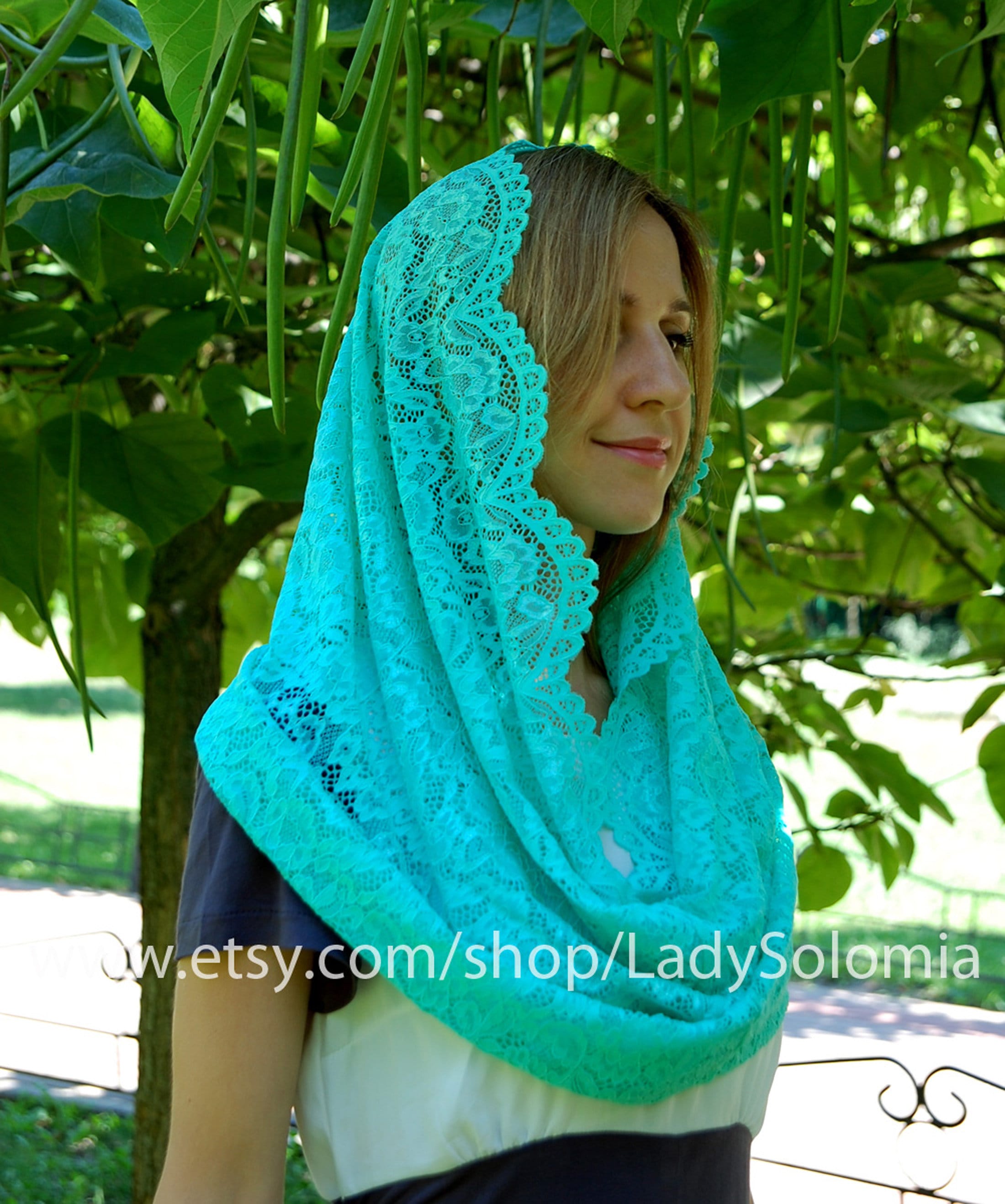 Lace Catholic Veil Infinity Mantilla, Light Pink Lace Scarf Catholic ...