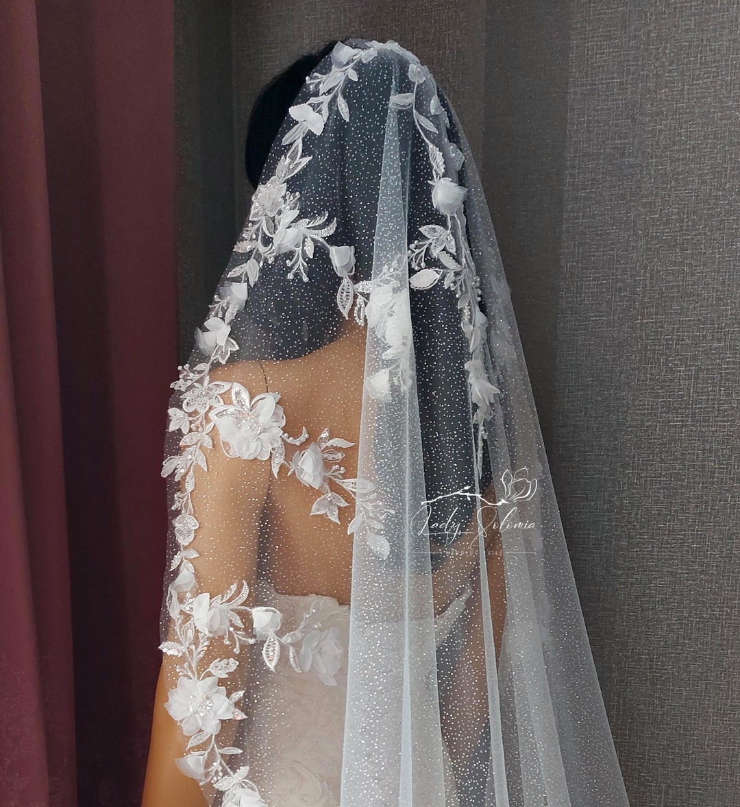3-D Flowers Wedding Veil 3D Flowered Lace Veil Flowers Wedding Veil ...