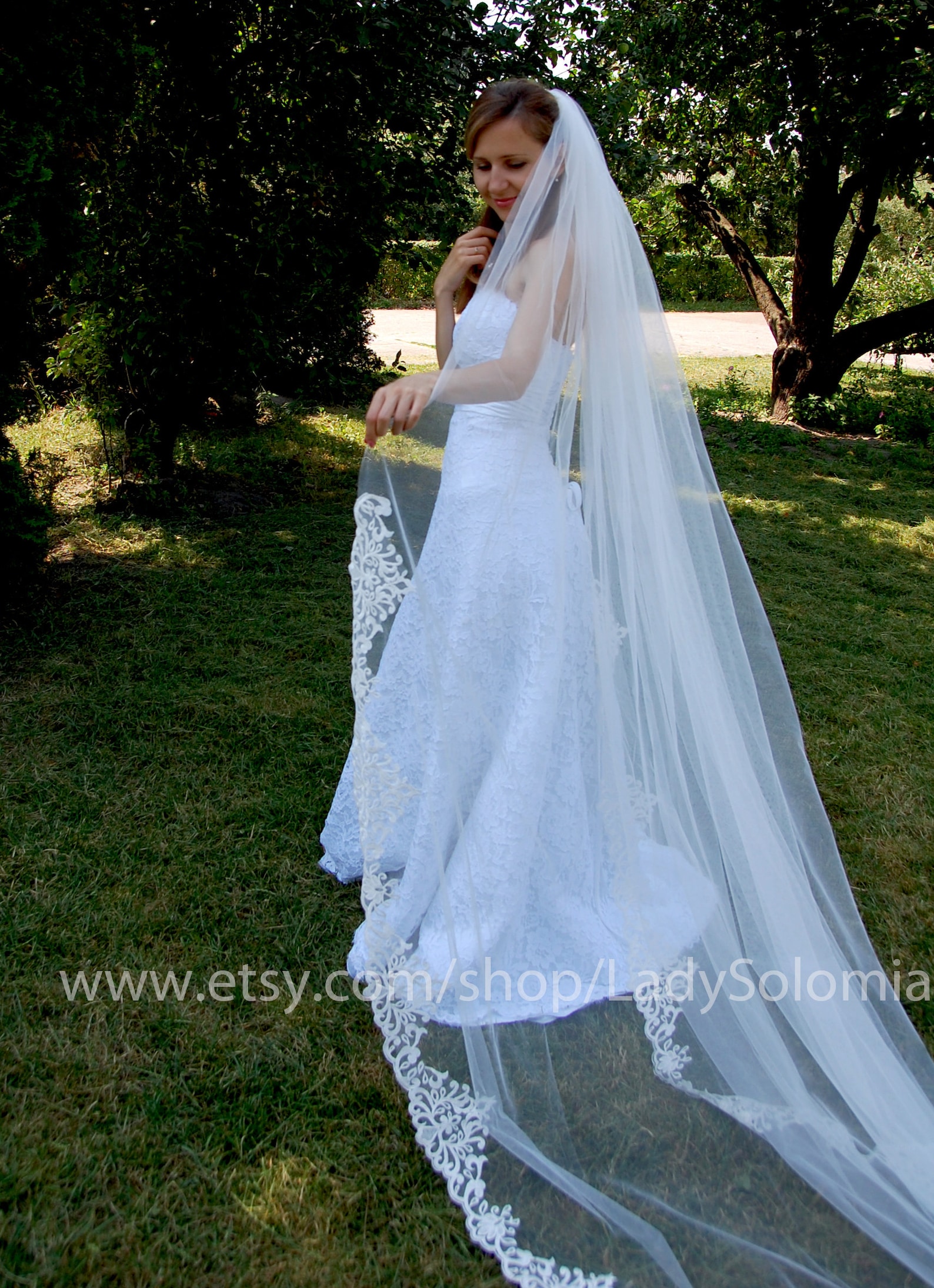 Embroidered Lace Veil Wedding Veil Partial Lace Veil - Etsy