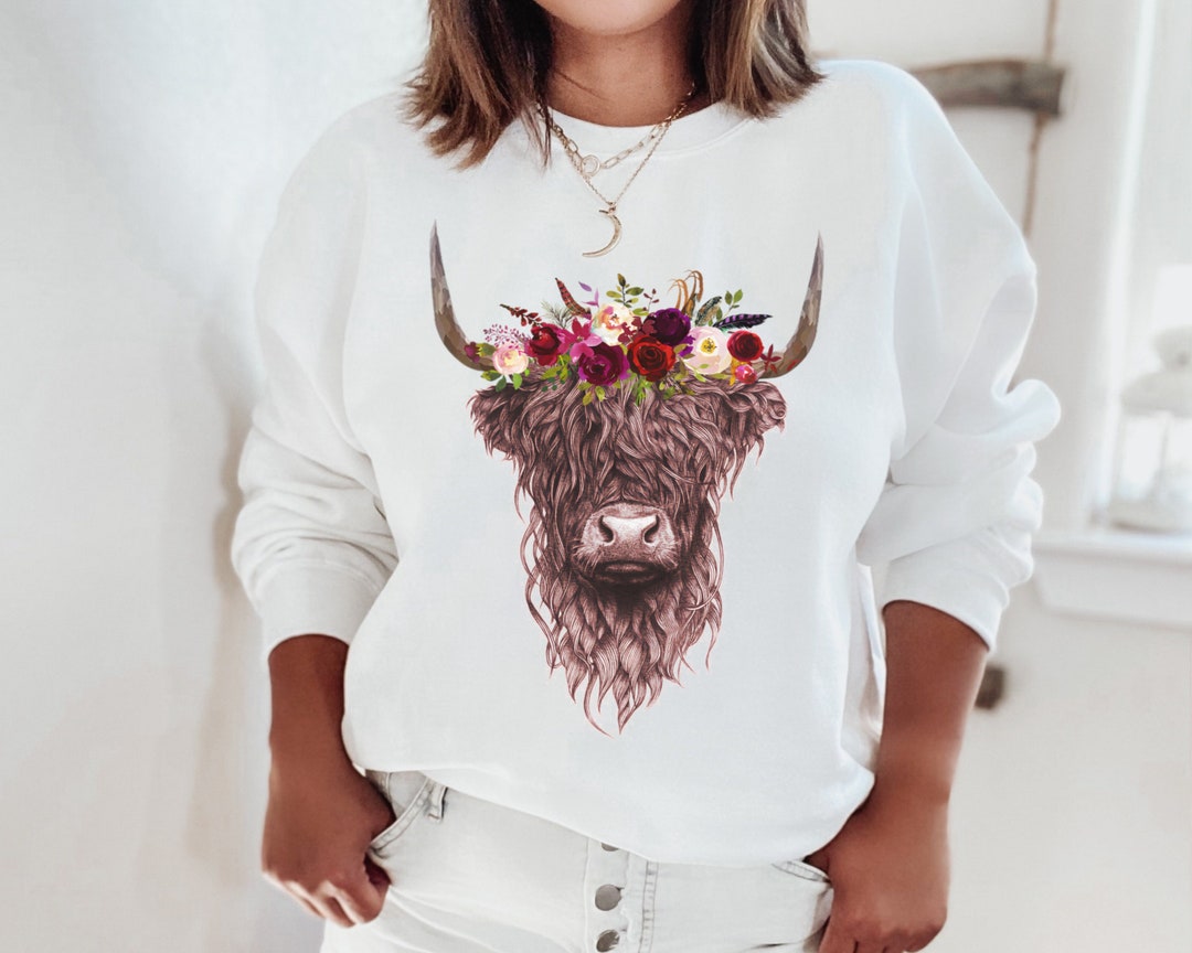 Highland Cow Sweatshirt | Western Cow Sweatshirt | Rodeo Bull Pullover ...