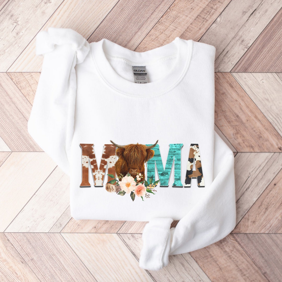 Mama Sweatshirt Western Cowgirl Mama Crew Sweatshirt Cowhide Mom ...