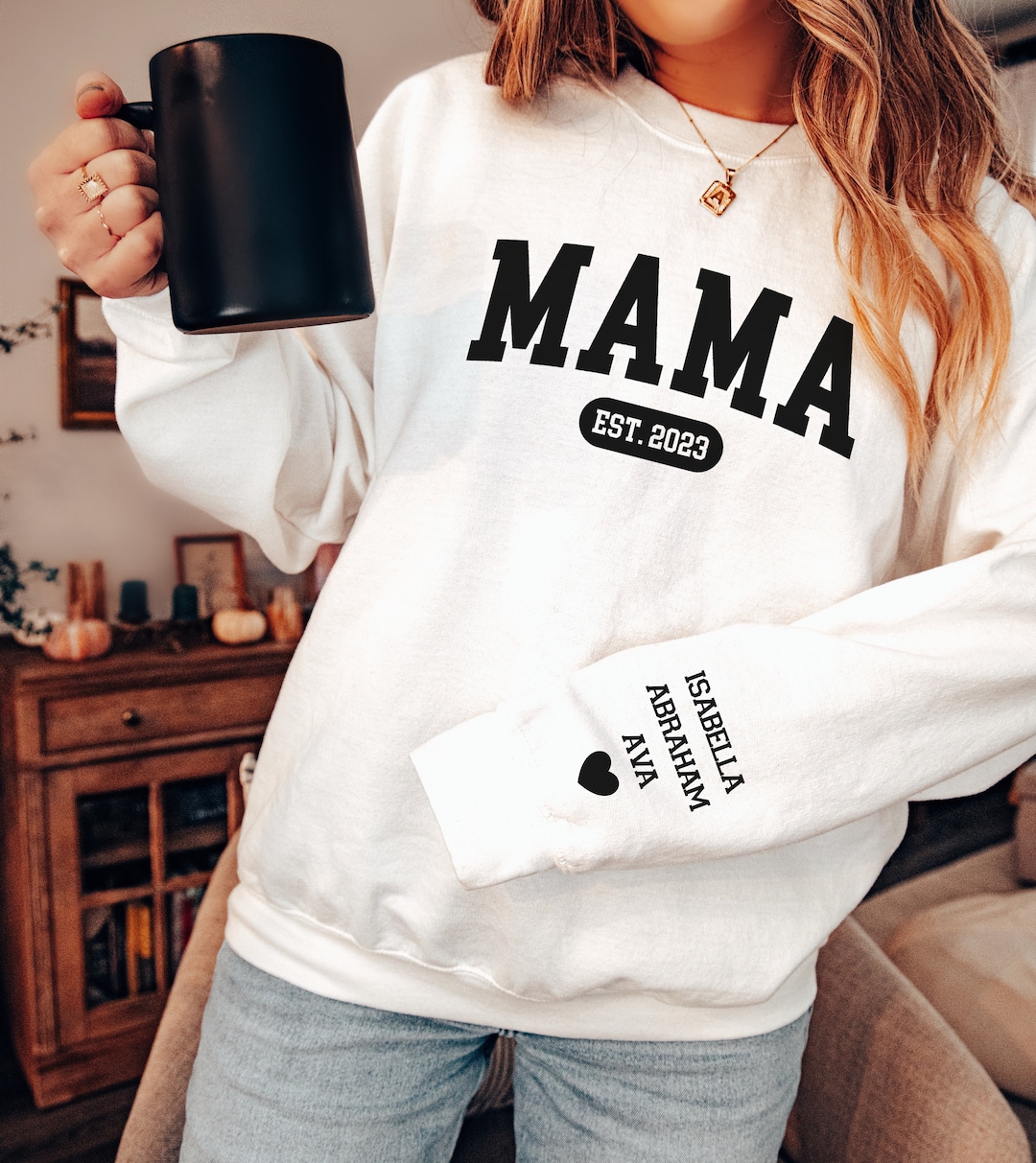 Personalized Mama Sweatshirt: Names on Sleeve, Custom Mom Gift - Etsy