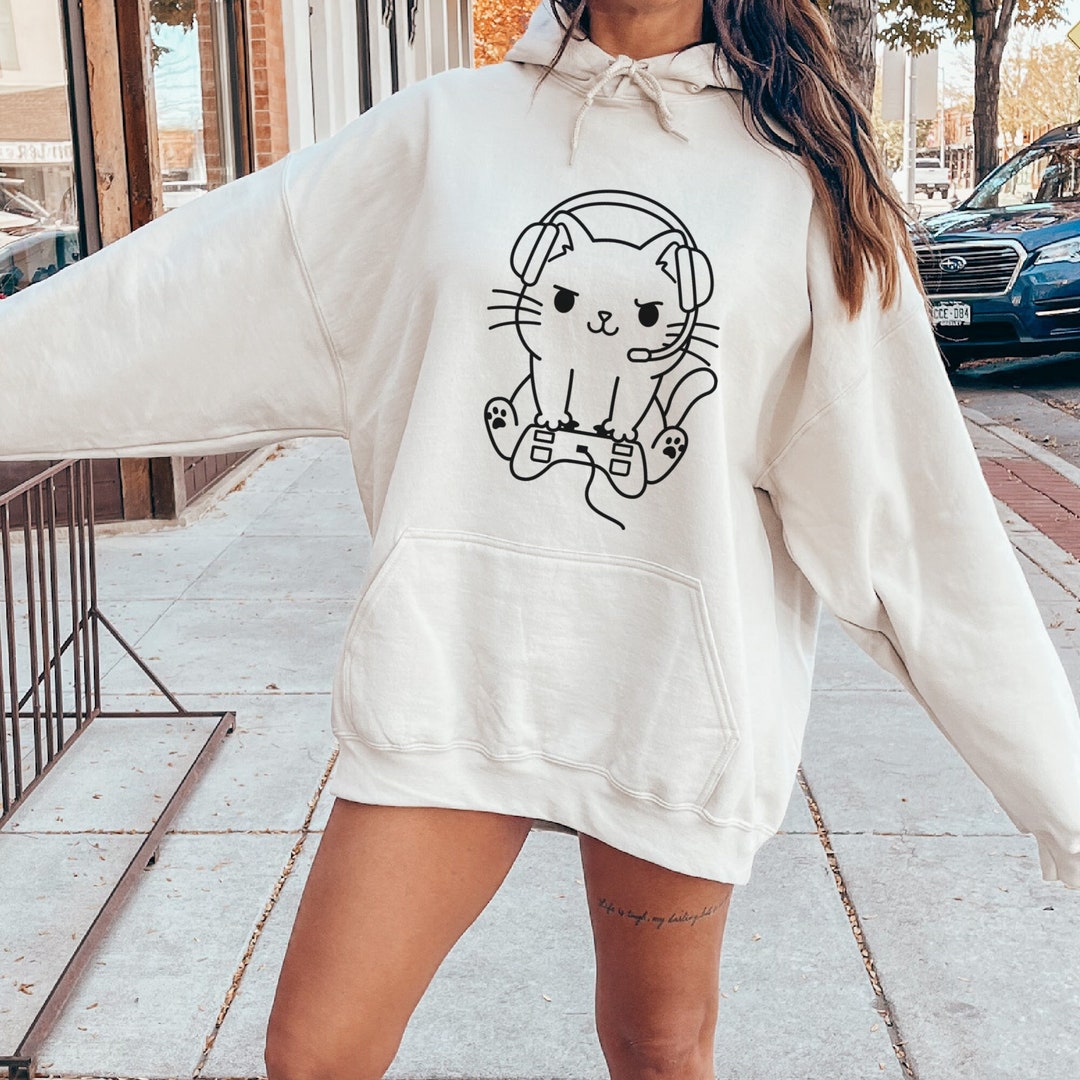 Video Gaming Hoodie | Cute Cat Hoodie Sweatshirt | Oversized Hooded ...