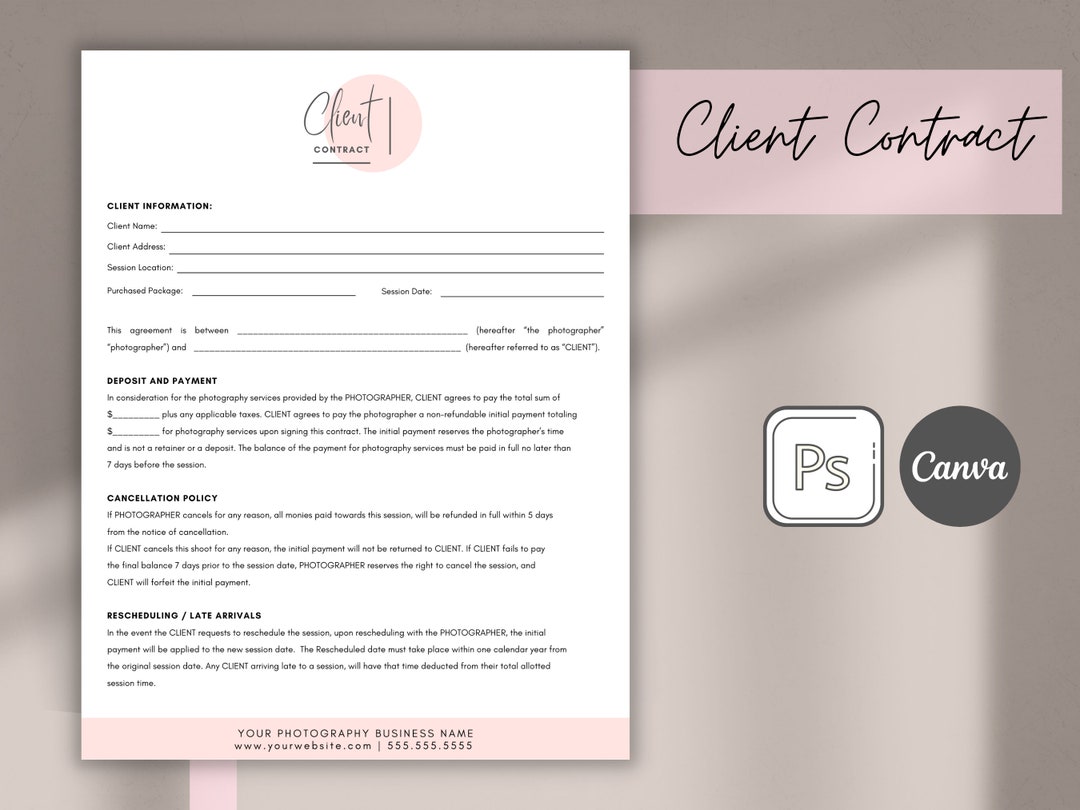 Photography Client Contract Client Agreement, Session Contract Template ...