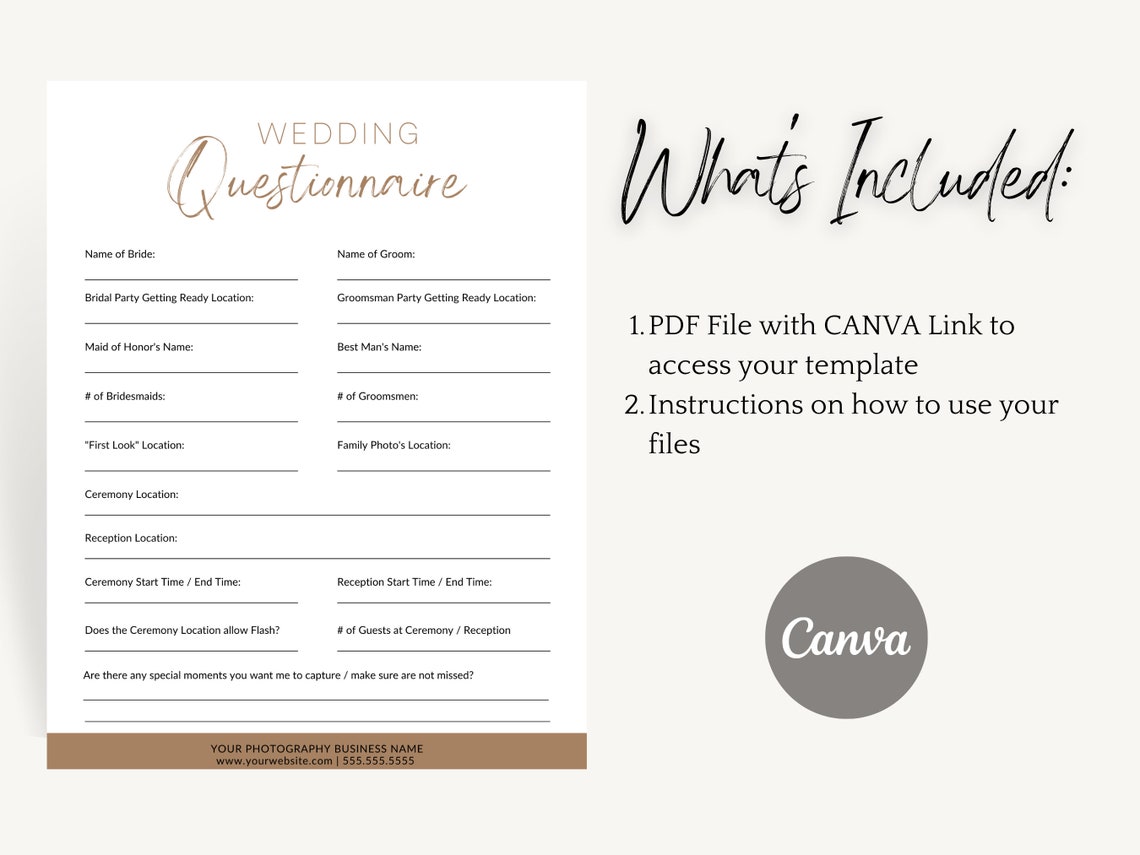 Wedding Photography Questionnaire Template | Wedding Questionnaire ...