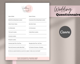 Wedding Photography Questionnaire Template Wedding Questionnaire ...