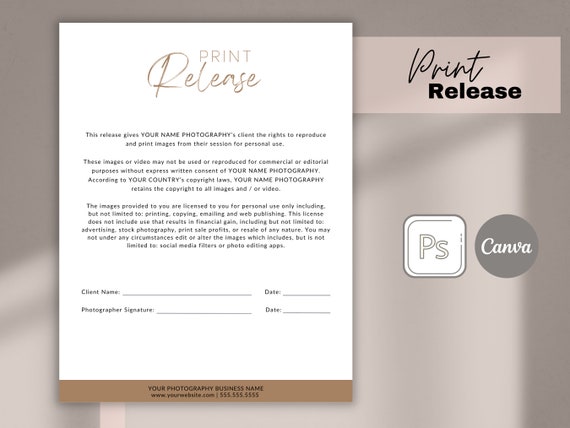 Print Release Template for Photographers Print Release Edit - Etsy