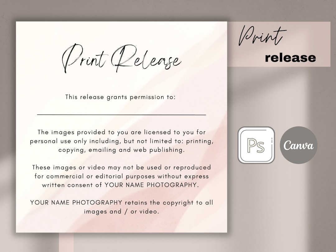 Print Release Template, Print Release for Photographers, Edit in ...