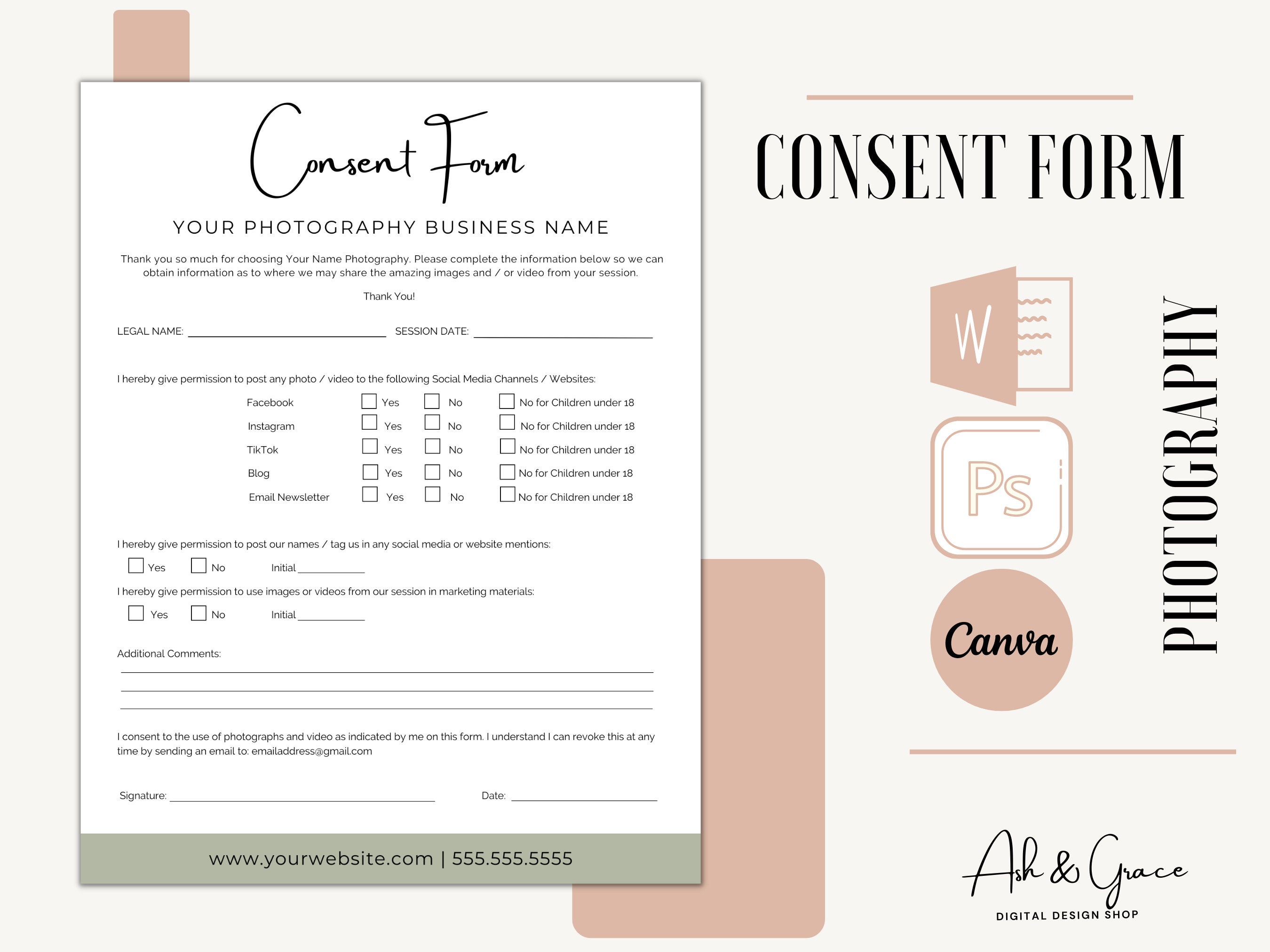 Photography Consent Form, CANVA Photography Consent Form, PSD Template ...
