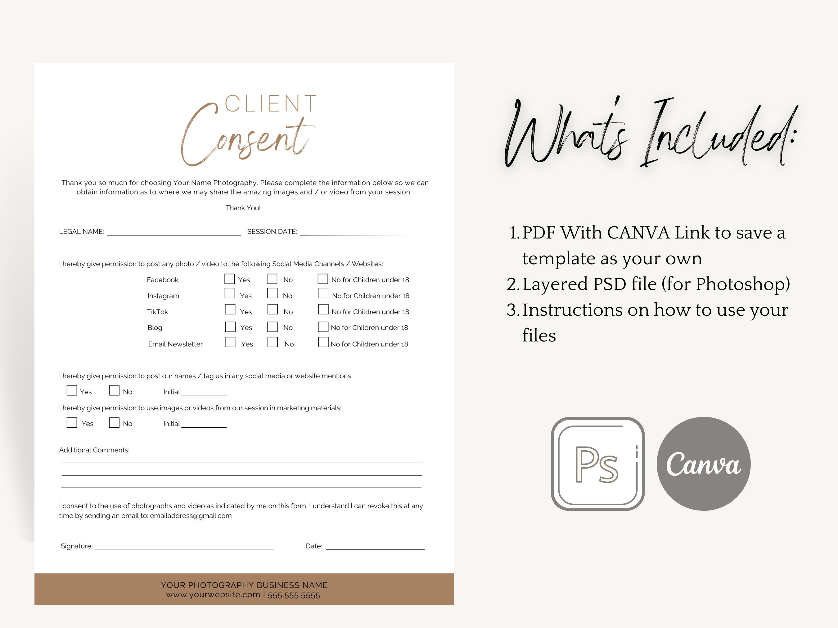 Consent Form Template for Photographers, Consent for Social Media Use ...