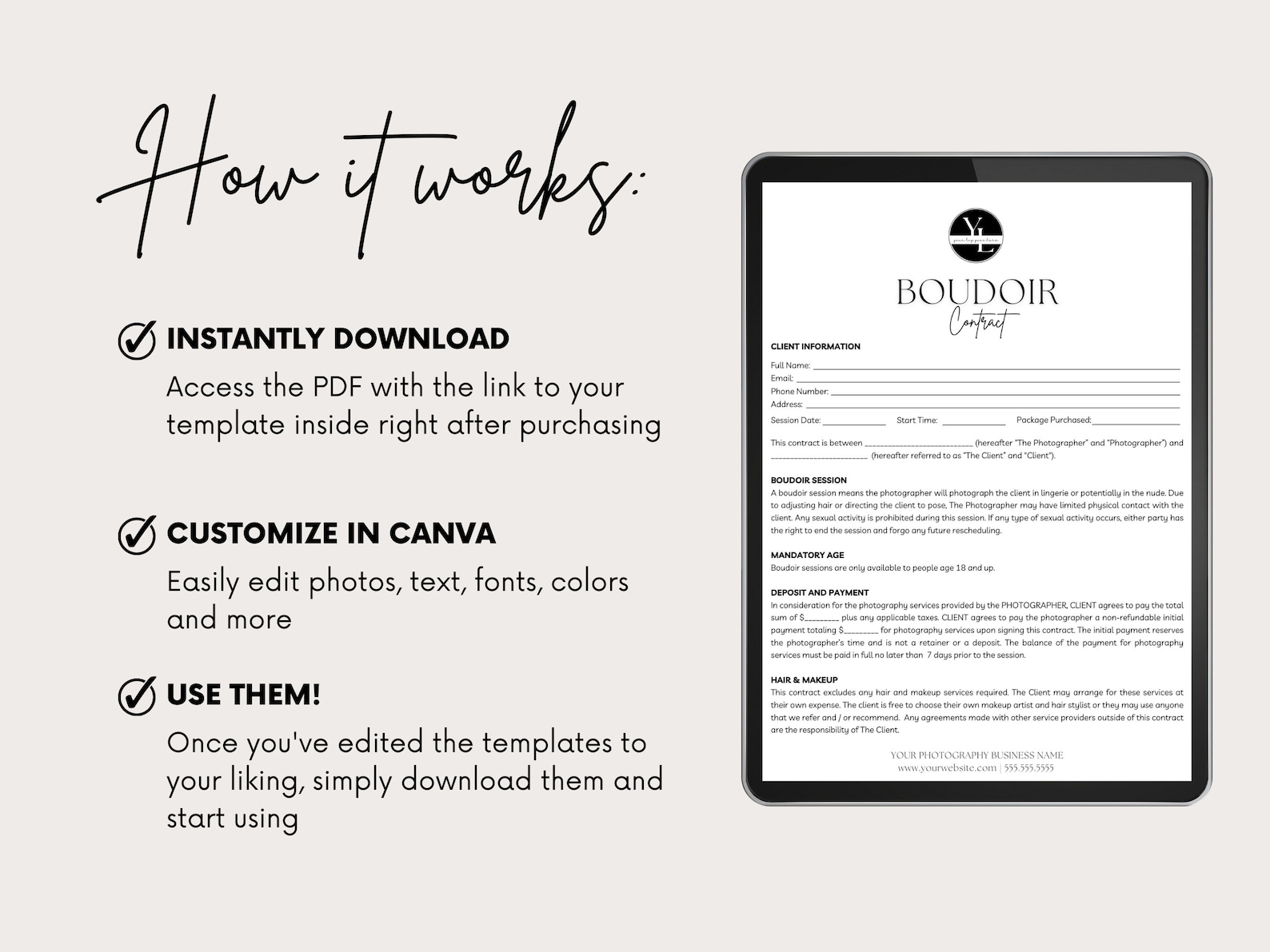 Boudoir Photography Business Forms Bundle Photography - Etsy