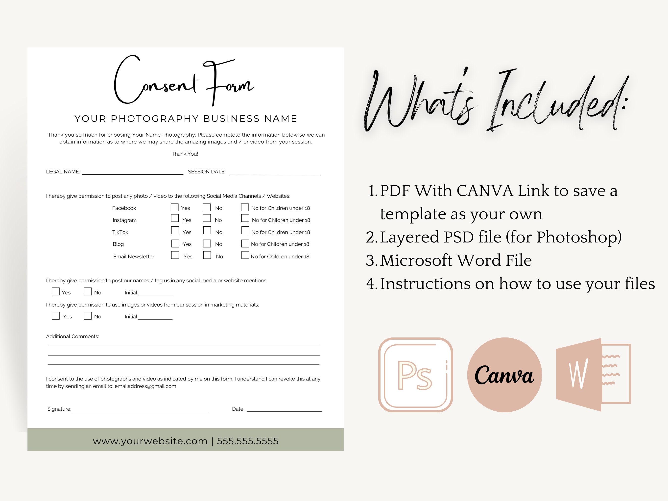 Photography Consent Form, CANVA Photography Consent Form, PSD Template ...